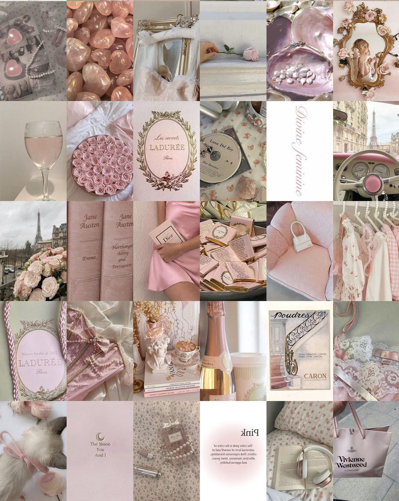 100 PCS Pink Parisian Wall Photo Collage Parisian Aesthetic Wall ...