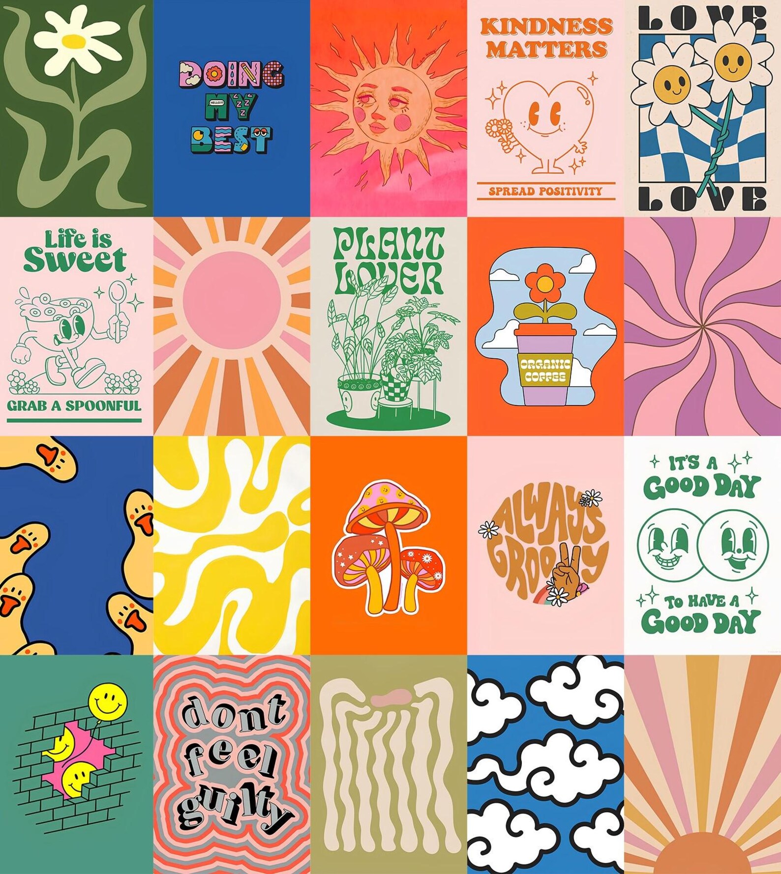 100 PCS | Retro Aesthetic Wall Photo Collage | Groovy Retro Poster ...