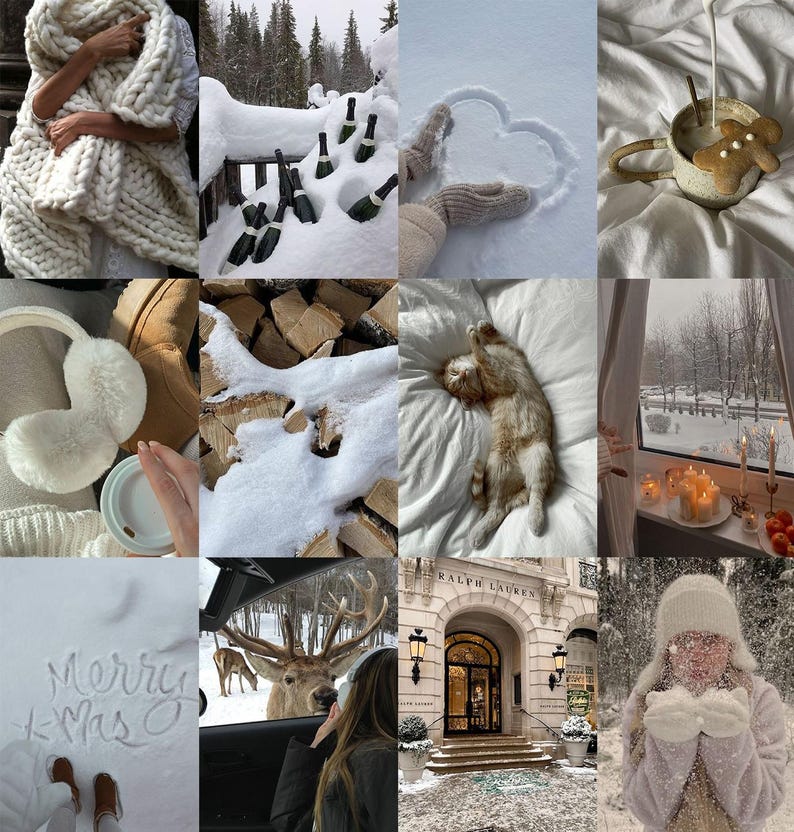 80 PCS | Cozy Winter Aesthetic Photo Collage | Snowy Wall Art Kit ...