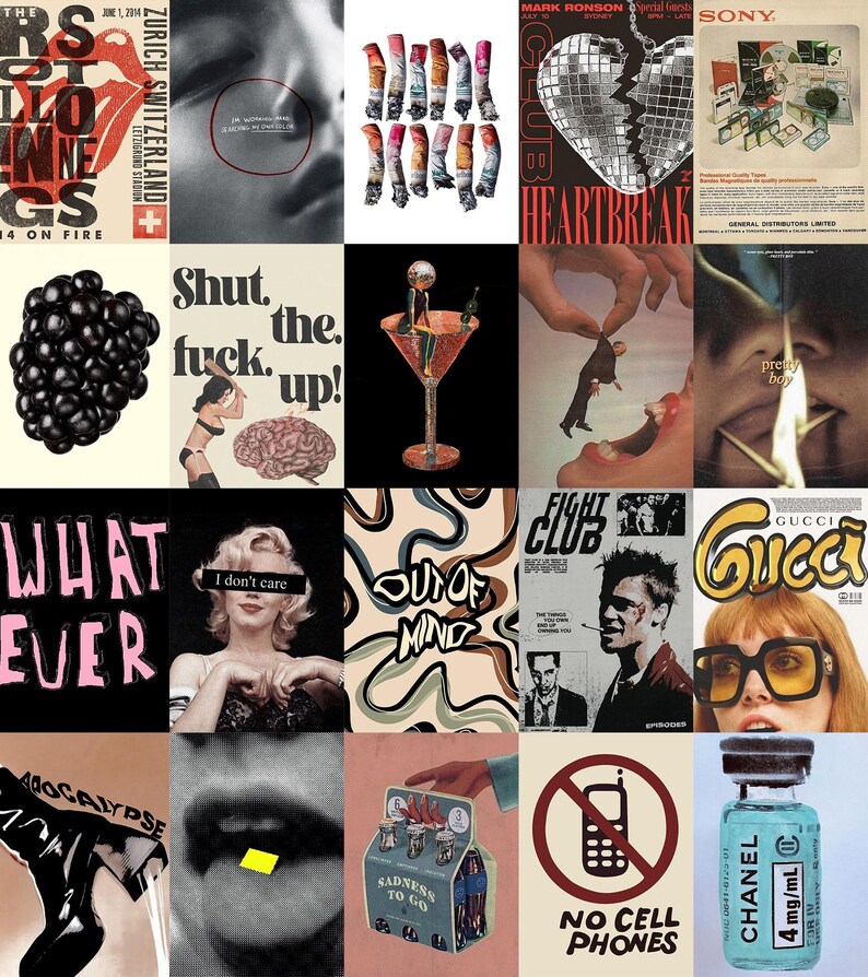 100 PCS | Vintage Aesthetic Poster Collage | Retro Aesthetic Wall ...