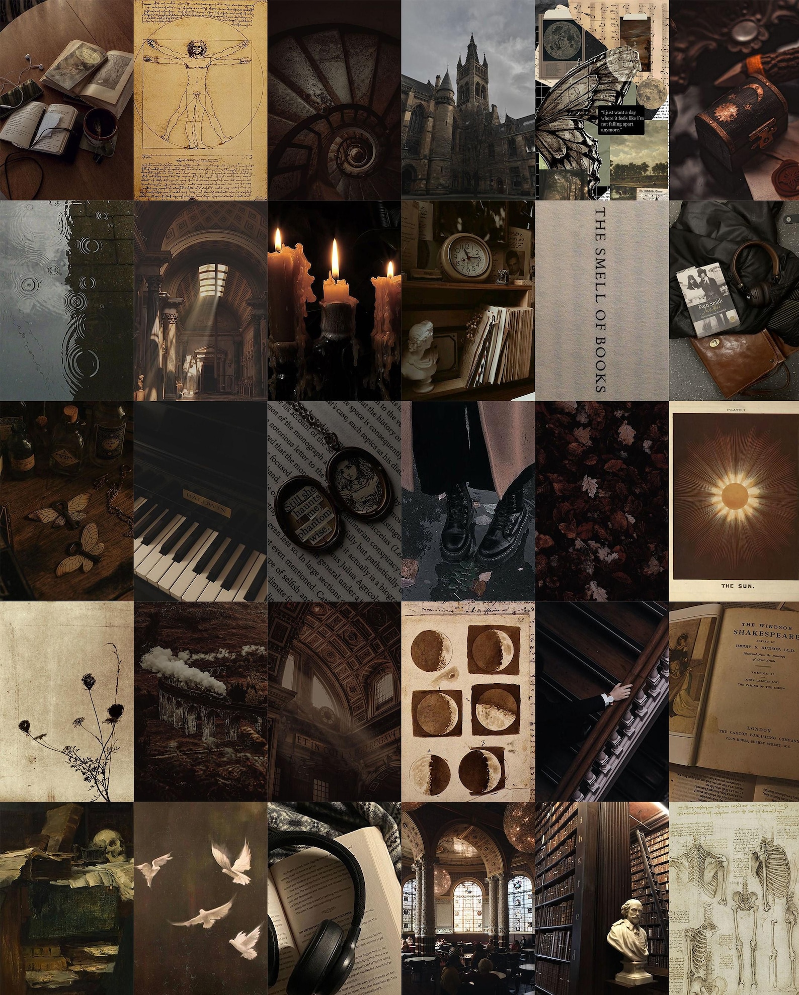 100 PCS | Dark Academia Photo Collage Kit | Brown Aesthetic Wall Art ...