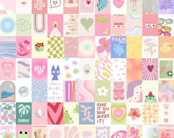 100 PCS Pastel Danish Wall Collage Kit | Danish Poster Collage | Pastel Preppy Photo Collage ...