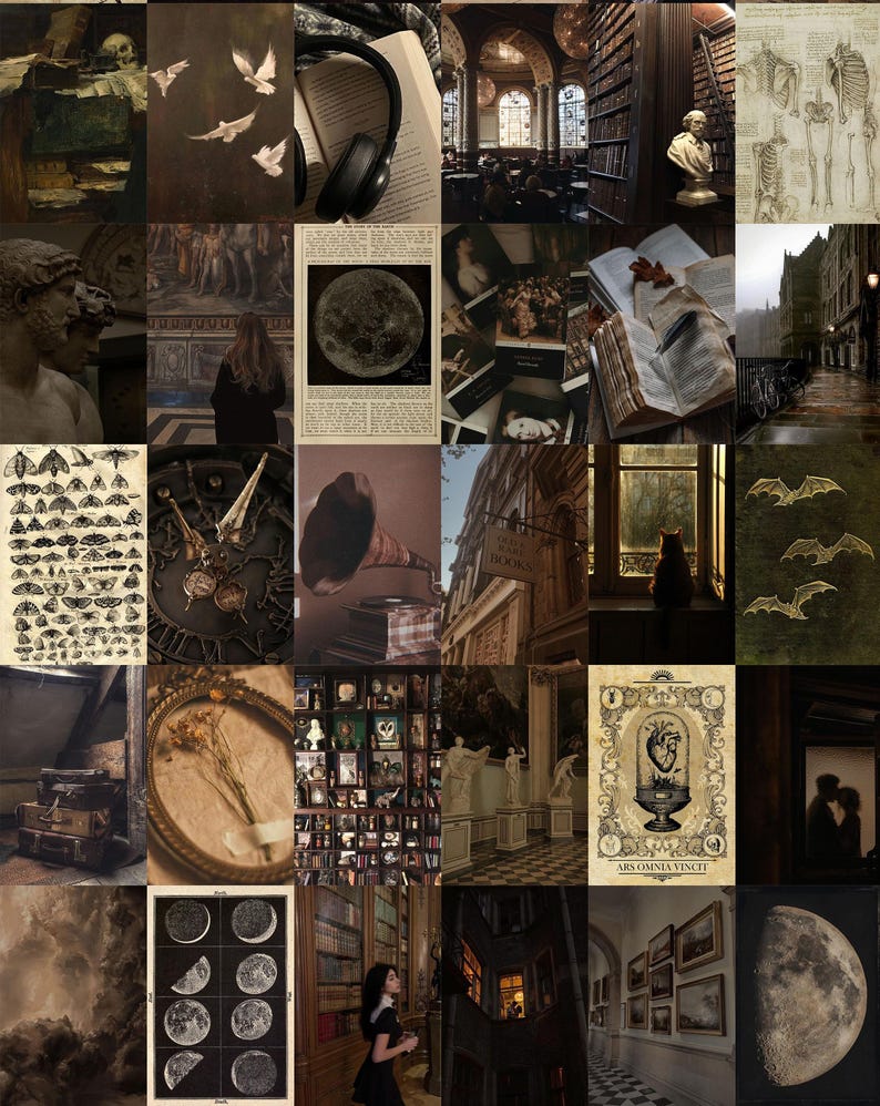 100 PCS | Dark Academia Photo Collage Kit | Brown Aesthetic Wall Art ...
