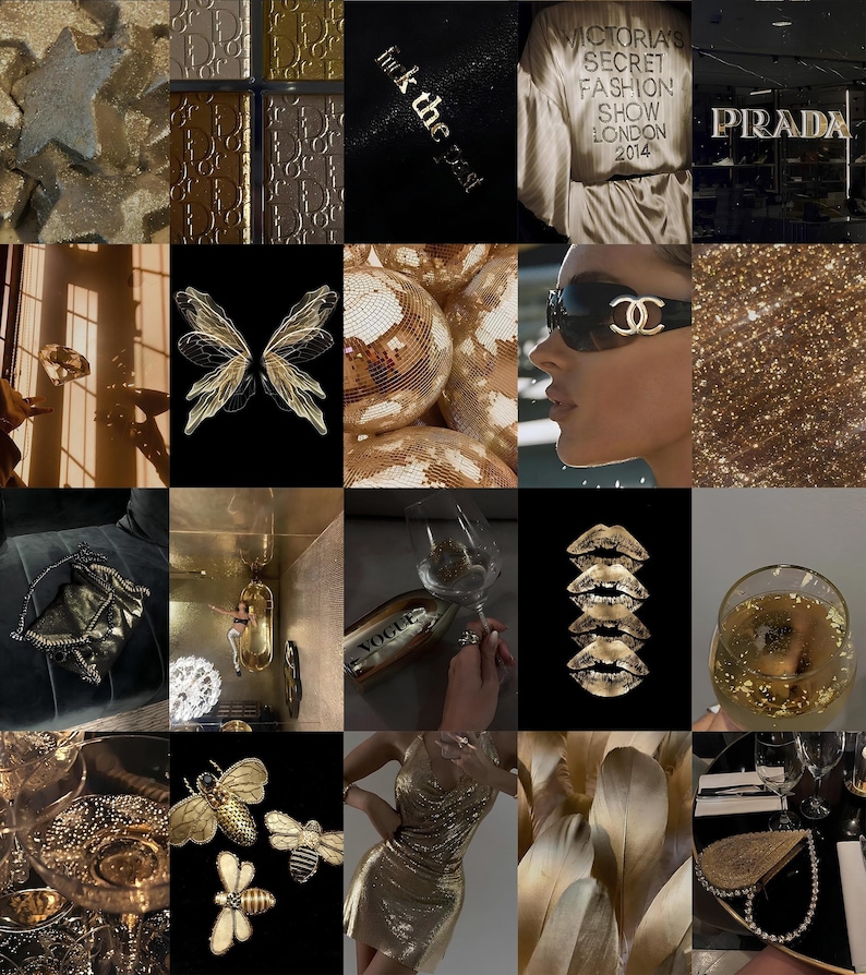 80 PCS | Gold Aesthetic Wall Collage Kit | Boujee Gold Photo Collage ...