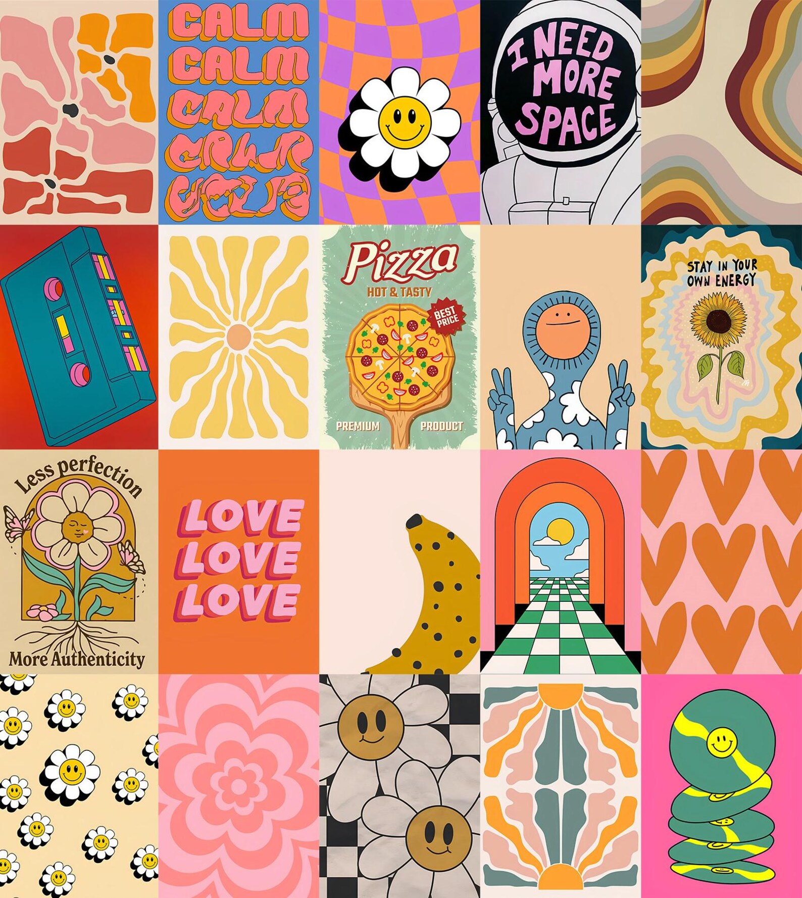 100 PCS | Retro Aesthetic Wall Photo Collage | Groovy Retro Poster ...