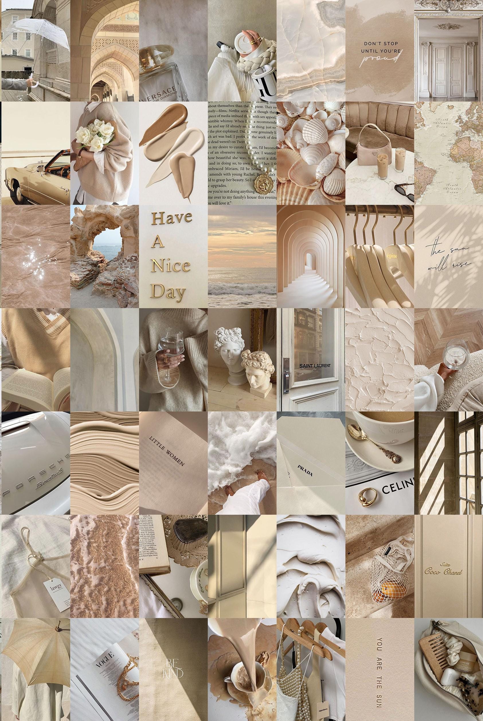 200 PCS | Neutral Aesthetic Photo Collage | Beige Wall Collage Kit ...