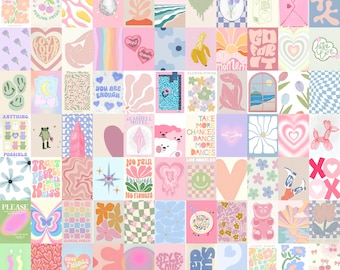 100 PCS Danish Aesthetic Photo Collage Pastel Preppy Wall Collage Kit Pastel Danish Wall Collage ...