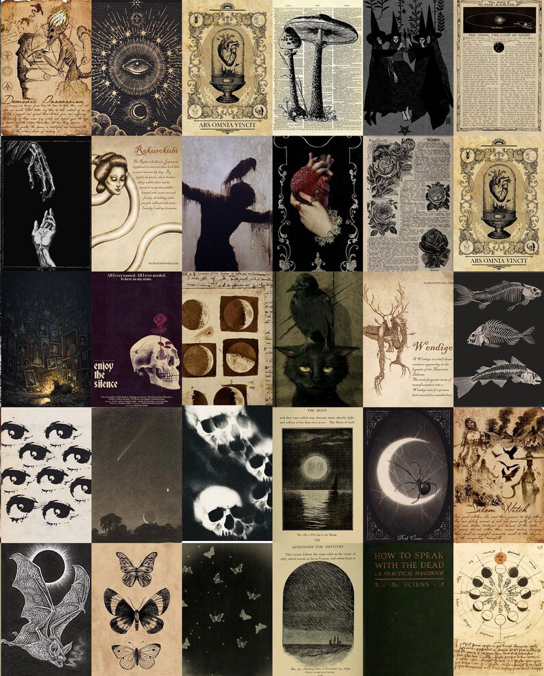 120 PCS Vintage Gothic Wall Collage Kit Dark Goth Aesthetic Photo ...