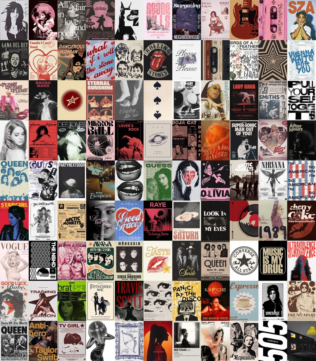 100 PCS | Music Poster Collage | Vintage Aesthetic Wall Collage Kit ...