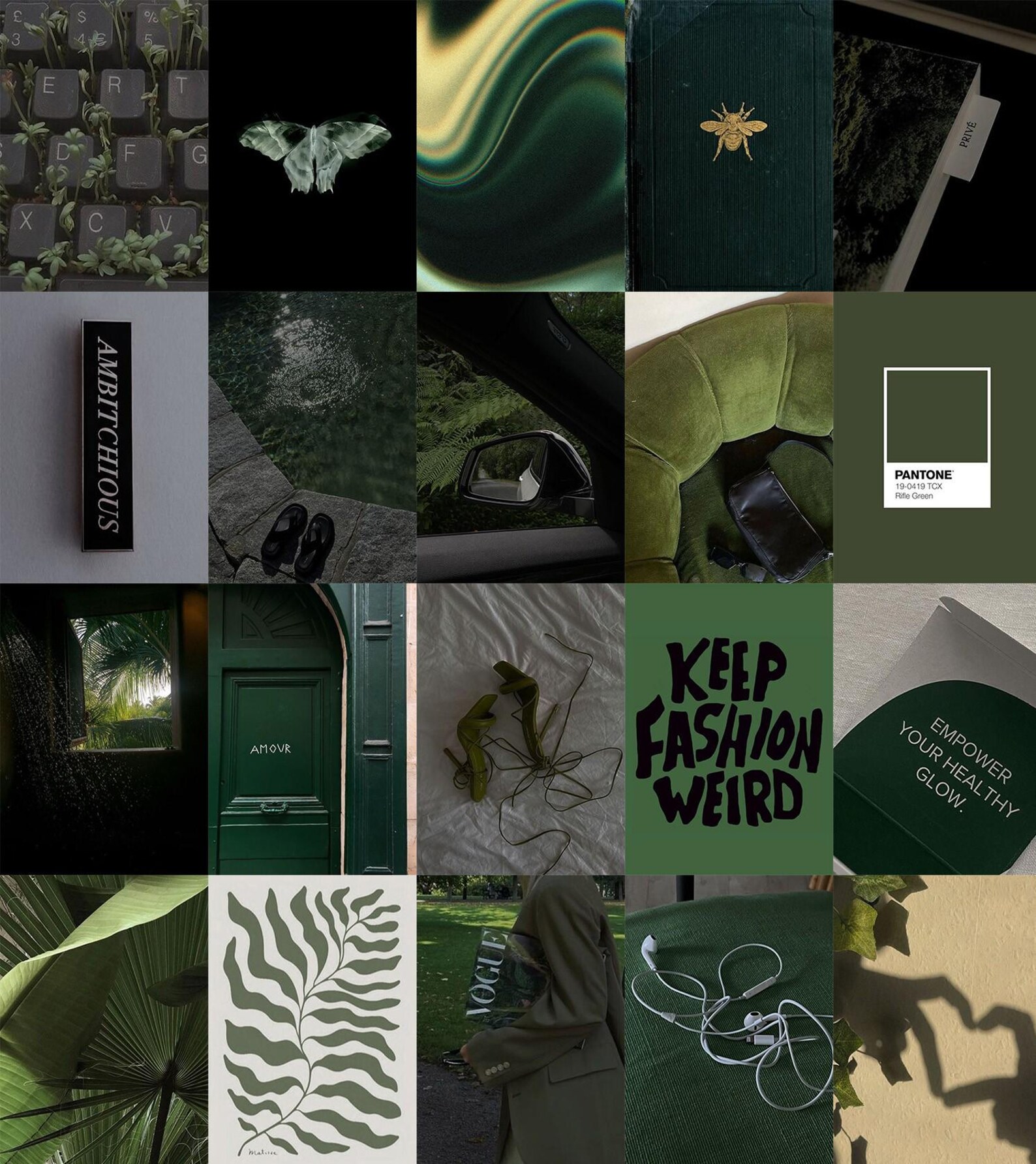 100 PCS Olive Green Aesthetic Wall Collage Dark Green Wall Photo ...