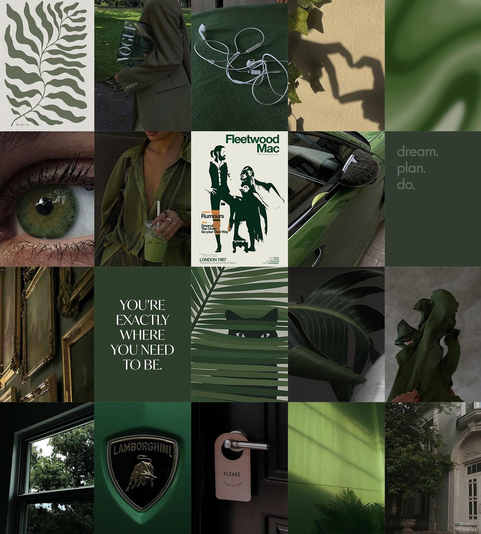 100 PCS | Olive Green Aesthetic Wall Collage | Dark Green Wall Photo ...