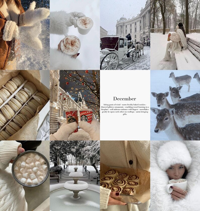 80 PCS | Cozy Winter Aesthetic Photo Collage | Snowy Wall Art Kit ...
