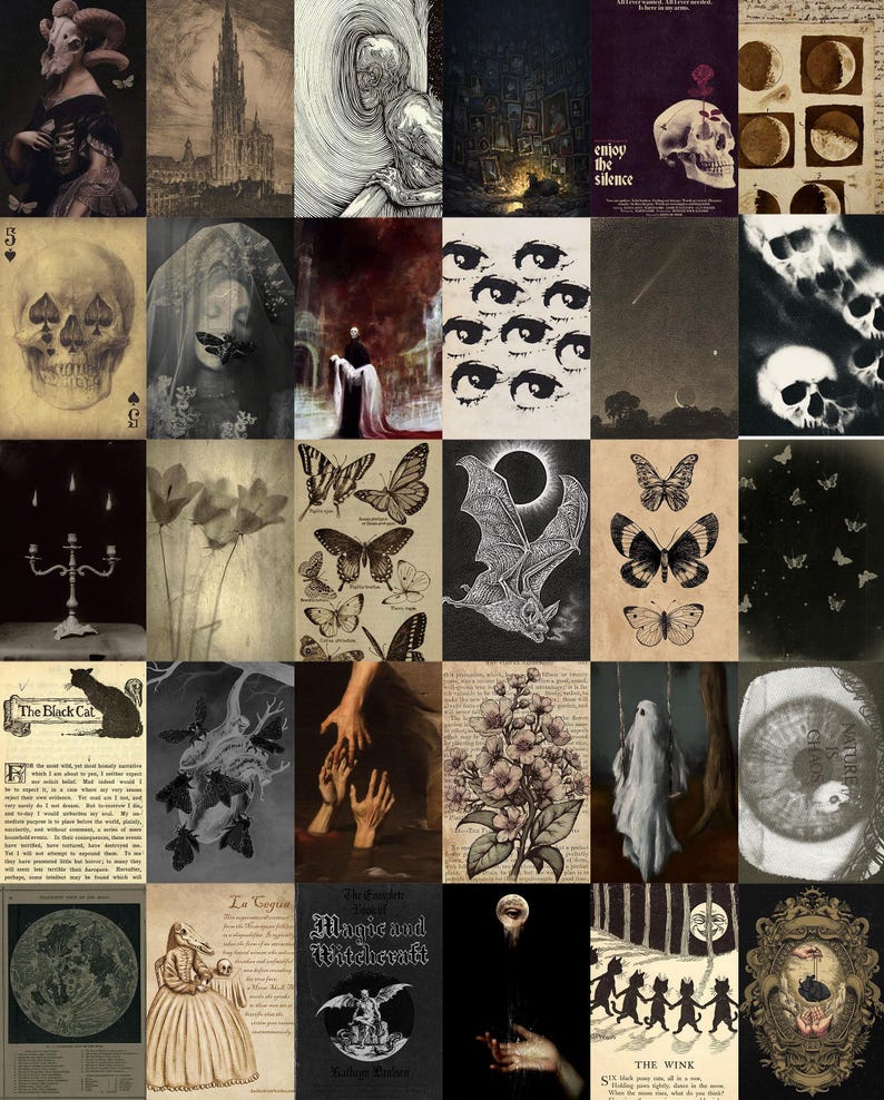 120 PCS Vintage Gothic Wall Collage Kit Dark Goth Aesthetic Photo ...