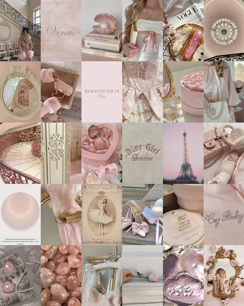 100 PCS | Pink Parisian Wall Photo Collage | Parisian Aesthetic Wall ...