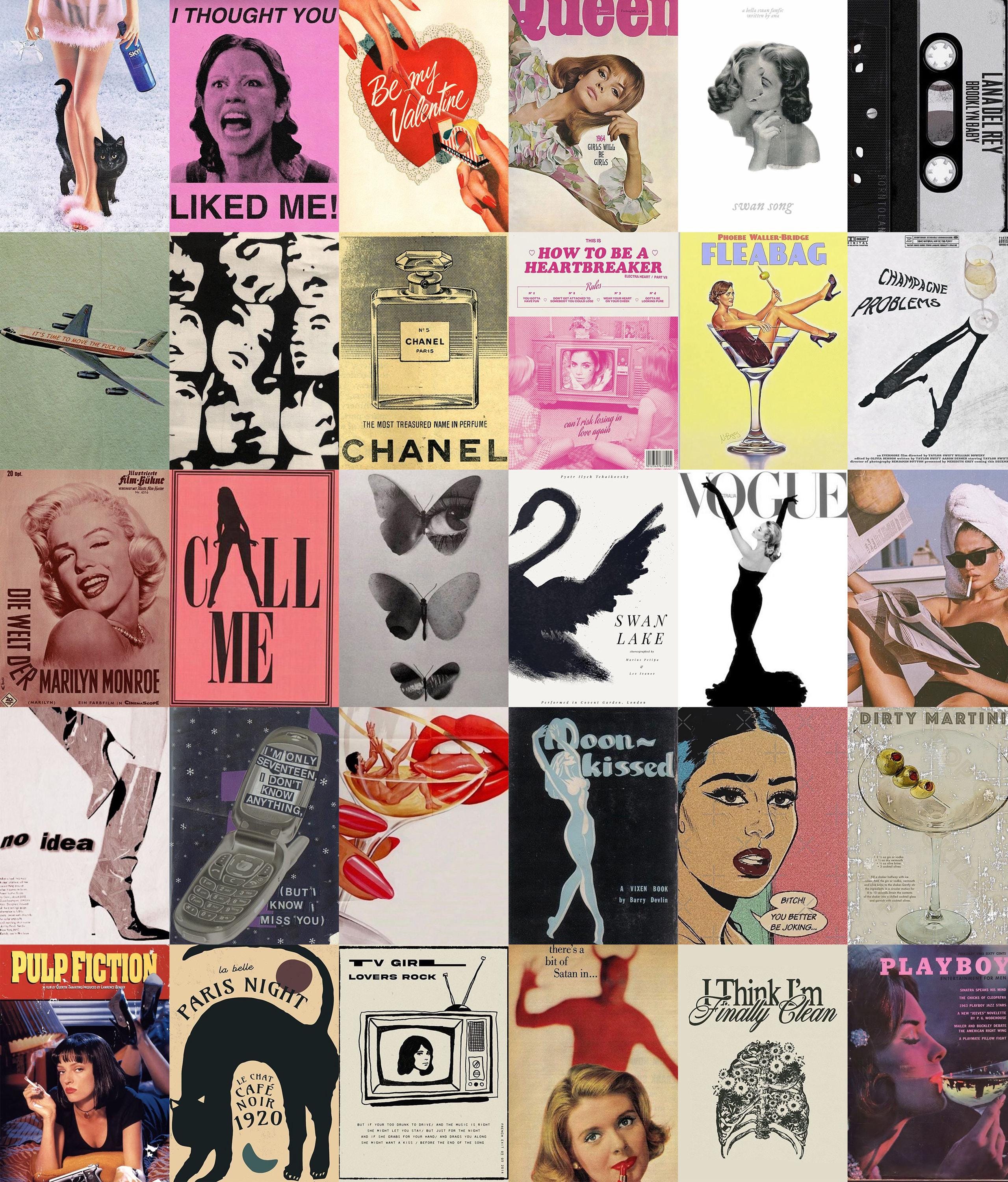 100 PCS | Vintage Grunge Poster Collage | Retro Aesthetic Wall Collage ...