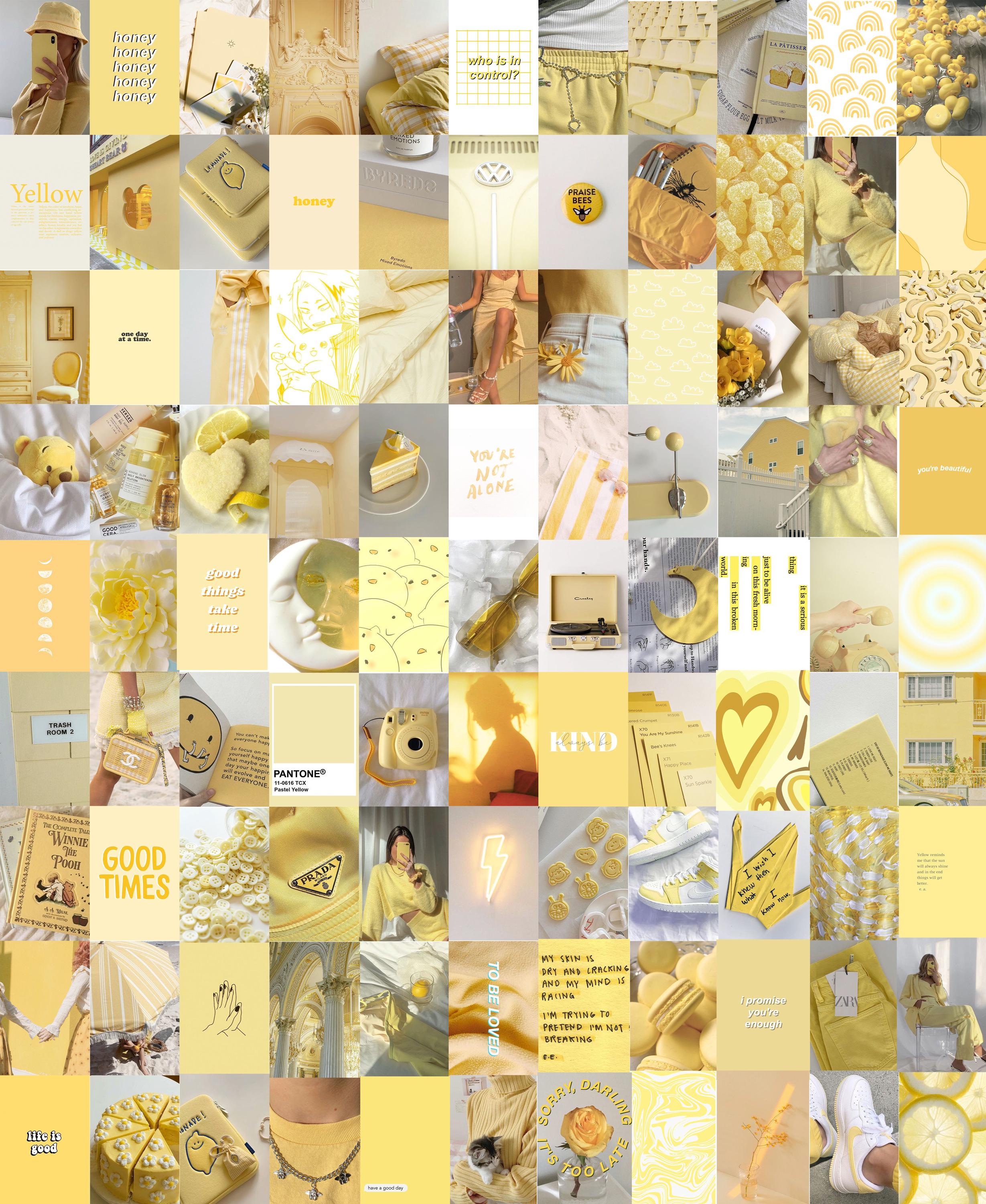 100 PCS | Butter Yellow Aesthetic Photo Collage | Yellow Wall Collage ...