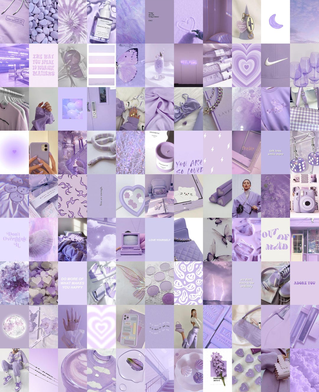 100 PCS | Lilac Aesthetic Wall Collage Kit | Soft Purple Photo Collage ...