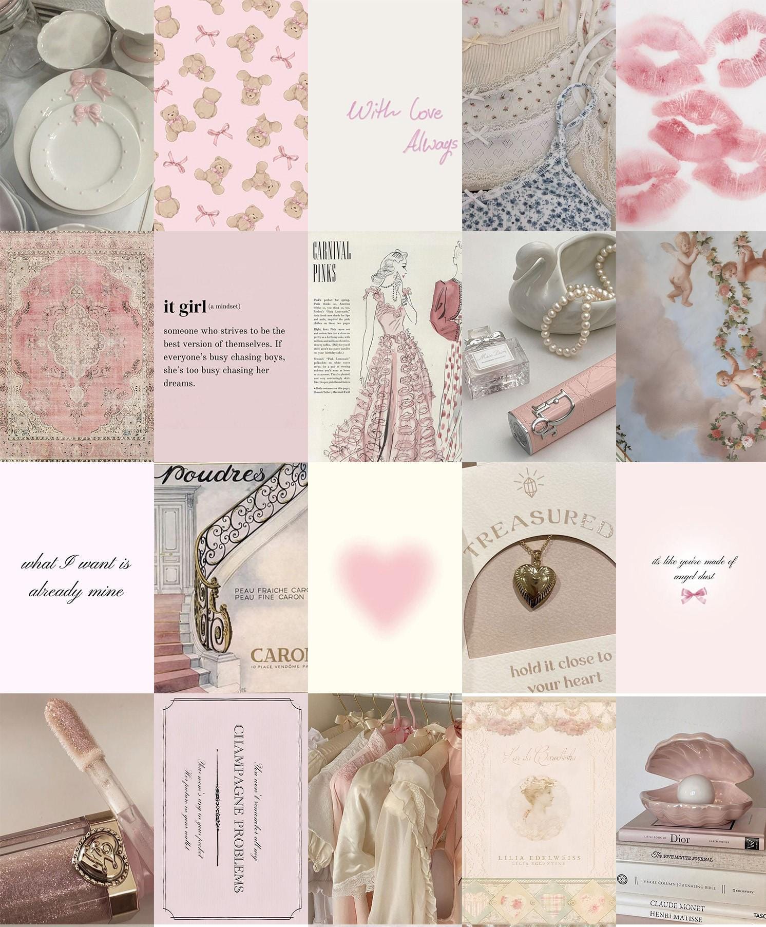100 PCS Pink Coquette Aesthetic Photo Collage Soft Pink Wall Collage ...