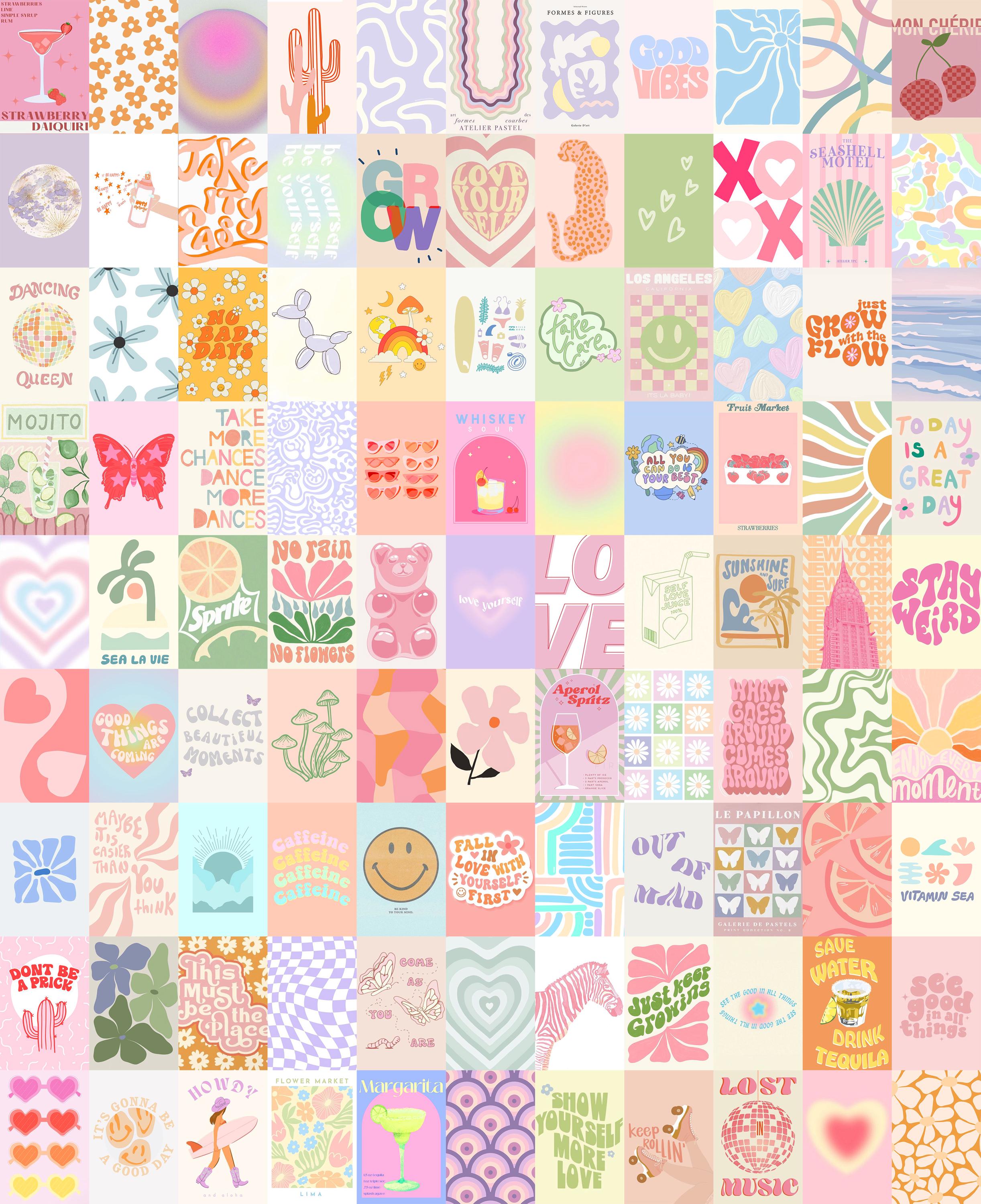 100 PCS Danish Aesthetic Photo Collage Pastel Preppy Wall Collage Kit ...