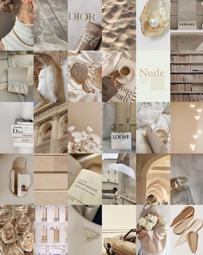 200 PCS | Neutral Aesthetic Photo Collage | Beige Wall Collage Kit ...