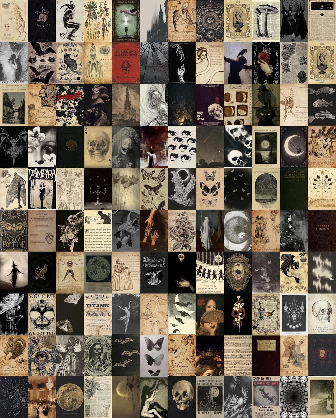 120 PCS Vintage Gothic Wall Collage Kit Dark Goth Aesthetic Photo ...