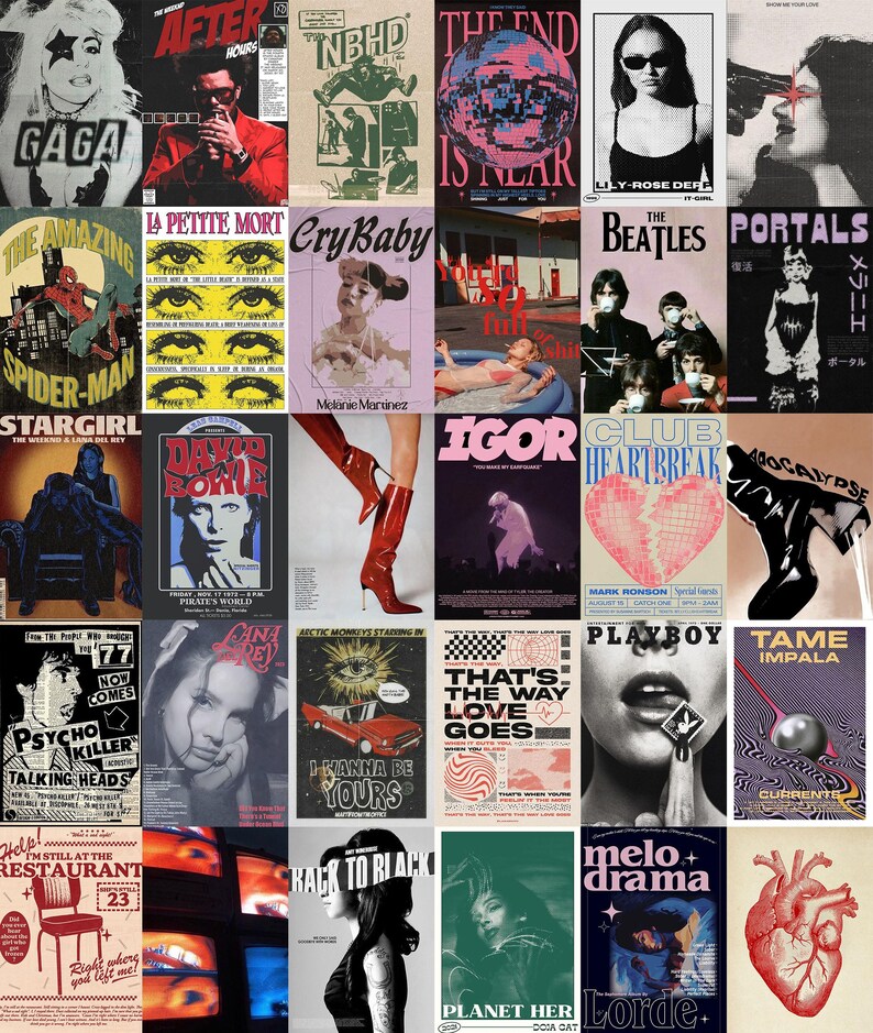 105 PCS | Vintage Aesthetic Poster Collage | Retro Wall Collage Kit ...