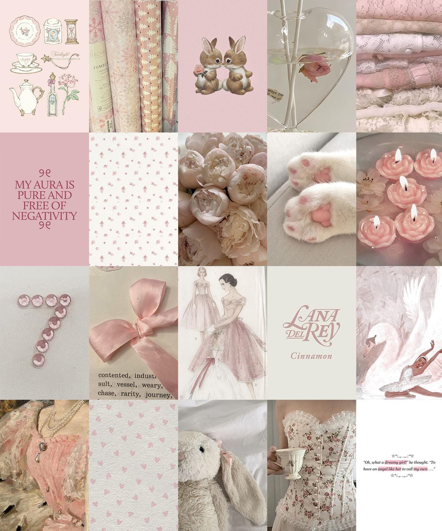 100 PCS Pink Coquette Aesthetic Photo Collage Soft Pink Wall Collage ...