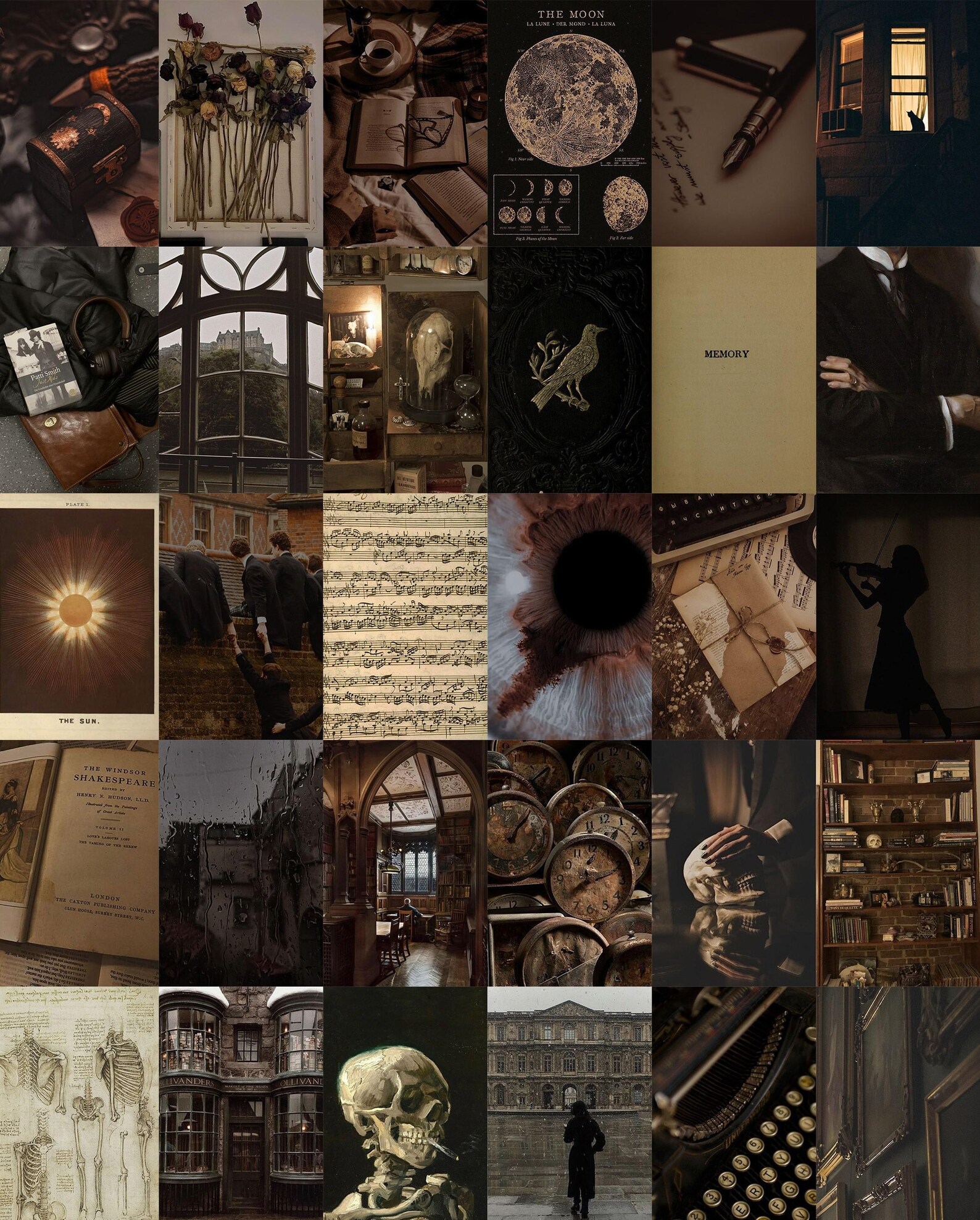 100 PCS | Dark Academia Photo Collage Kit | Brown Aesthetic Wall Art ...