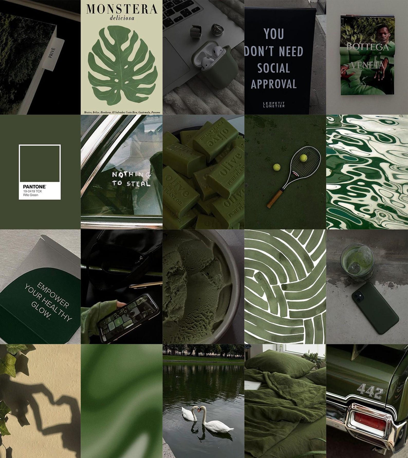 100 PCS | Olive Green Aesthetic Wall Collage | Dark Green Wall Photo ...