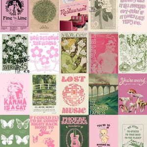 80 PCS | Pink and Green Aesthetic Poster Collage | Pink Wall Photo ...