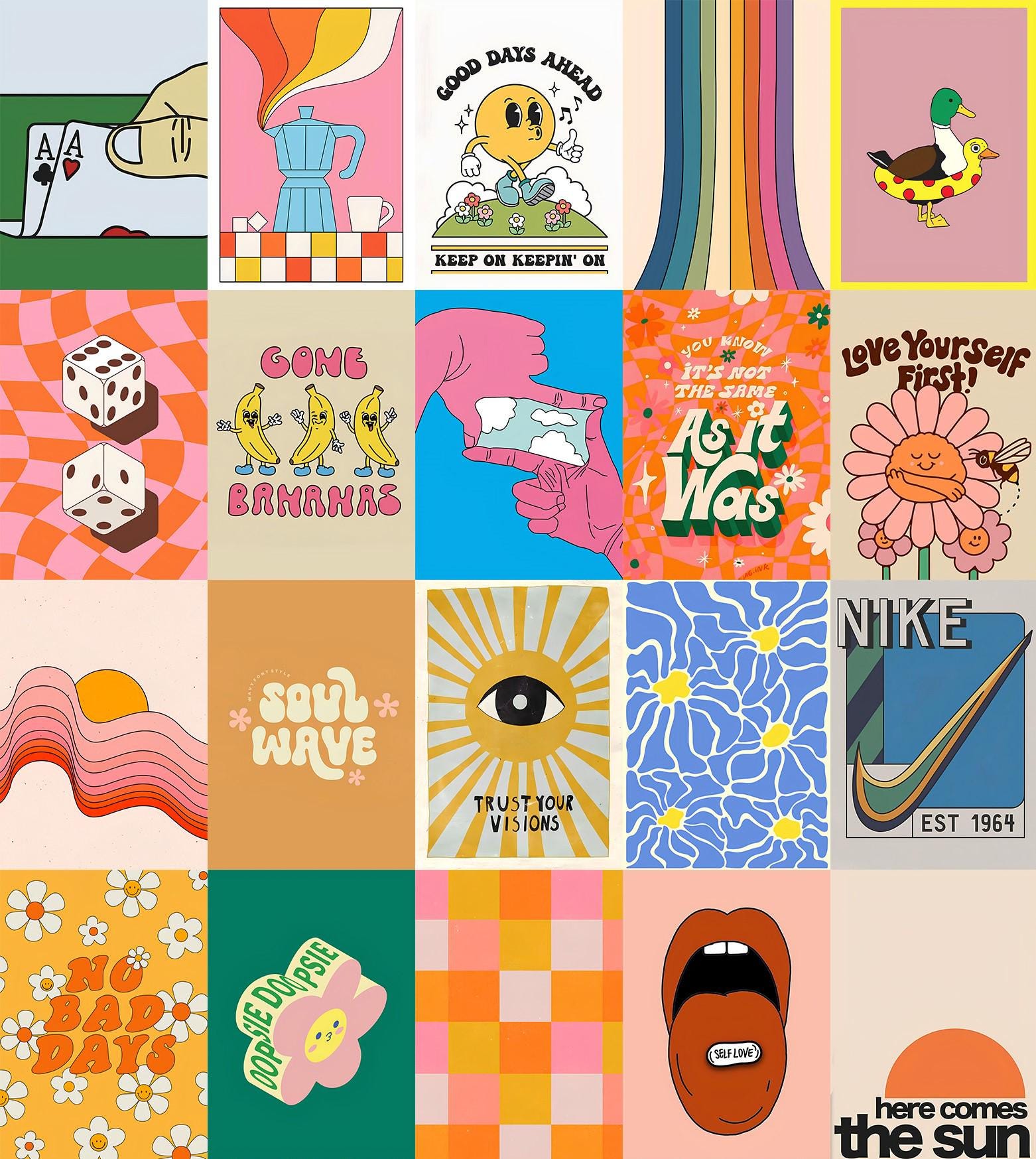 100 PCS | Retro Aesthetic Wall Photo Collage | Groovy Retro Poster ...