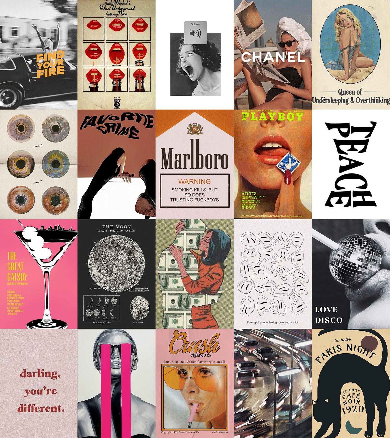 100 PCS | Vintage Aesthetic Poster Collage | Retro Aesthetic Wall ...