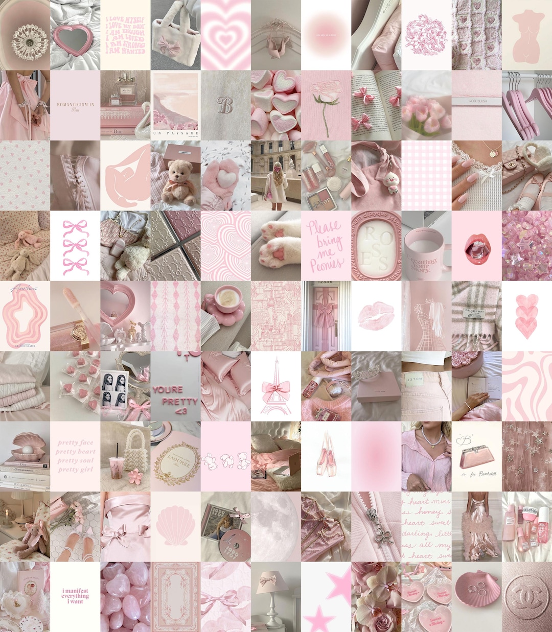 100 PCS | Baby Pink Aesthetic Wall Collage | Soft Pink Photo Collage ...