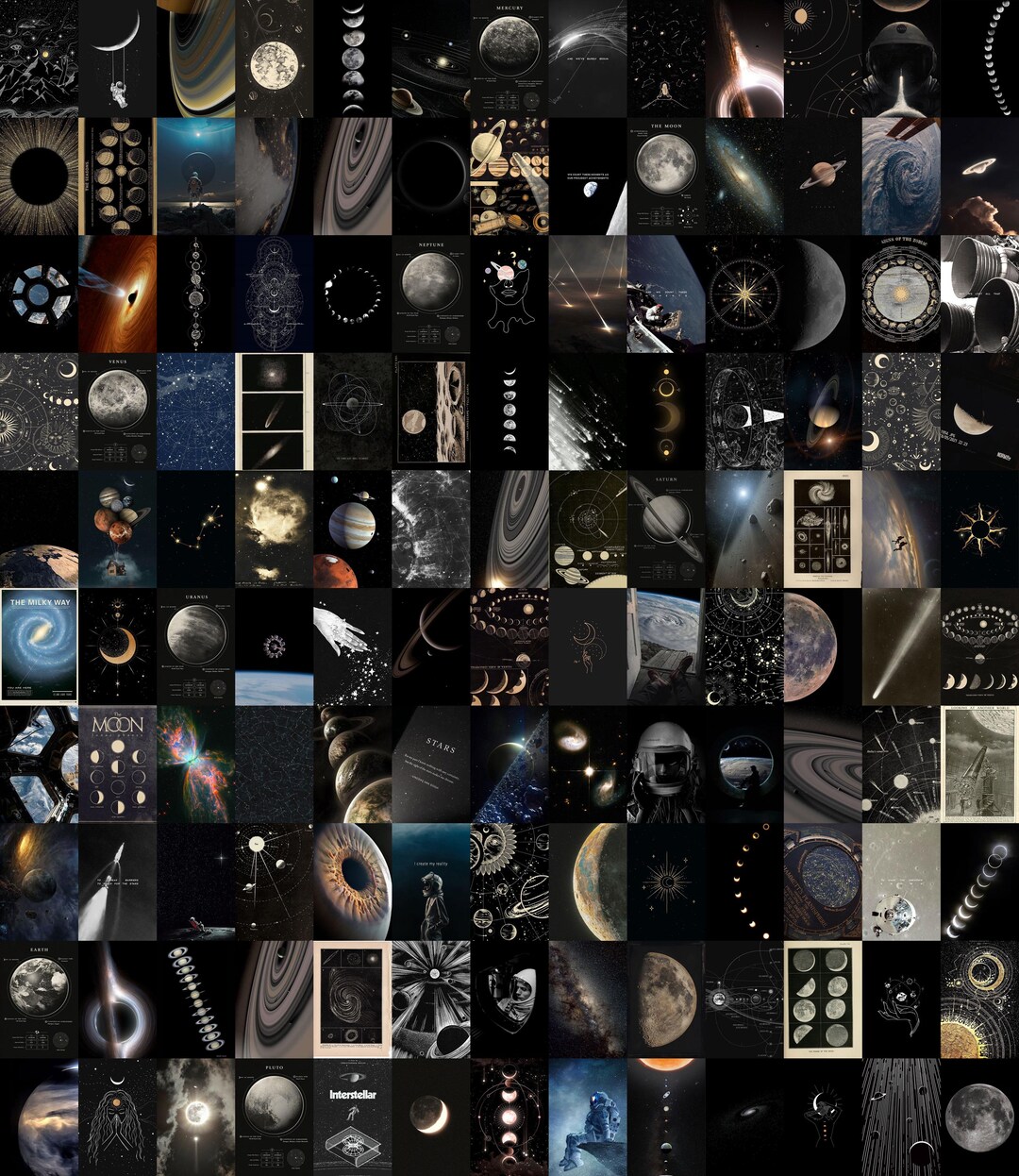 100 PCS Astronomy Aesthetic Photo Collage Space, Stars and Planets ...