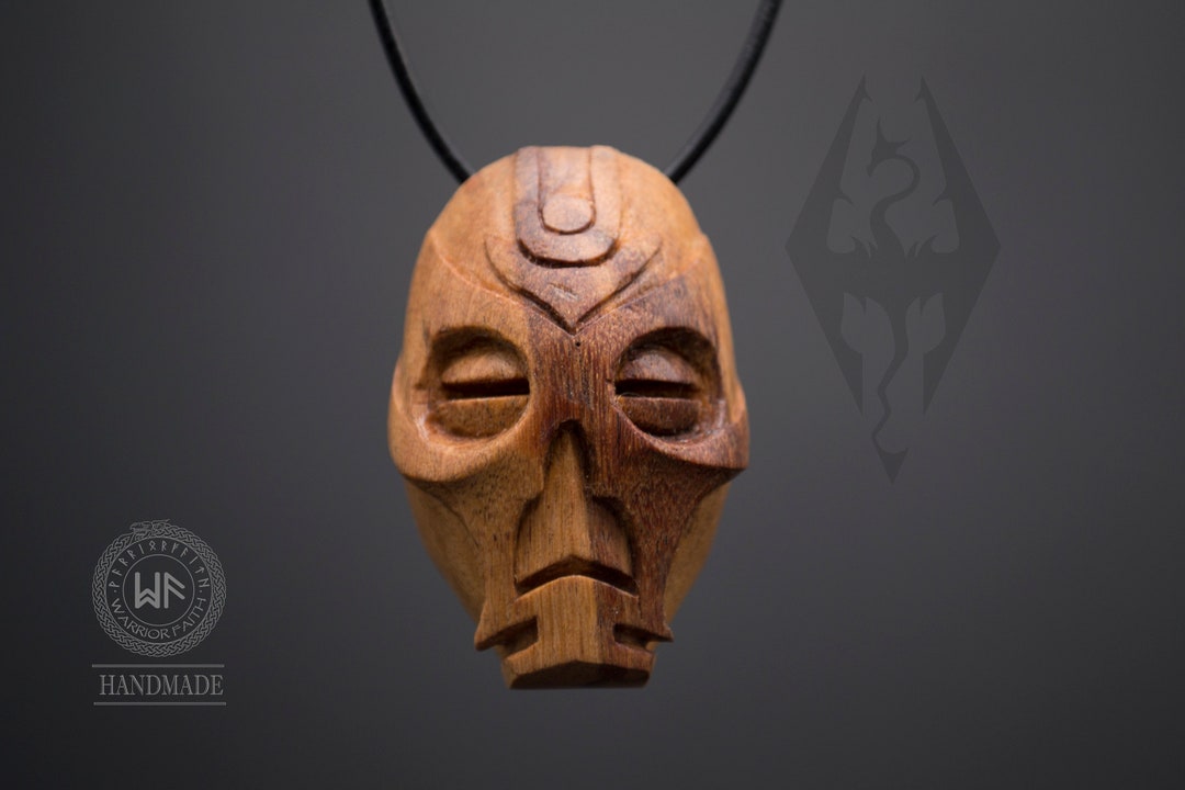 Skyrim Dragon Priest Mask Necklace 5/8 otar in Hand Carved Xylia Wood ...
