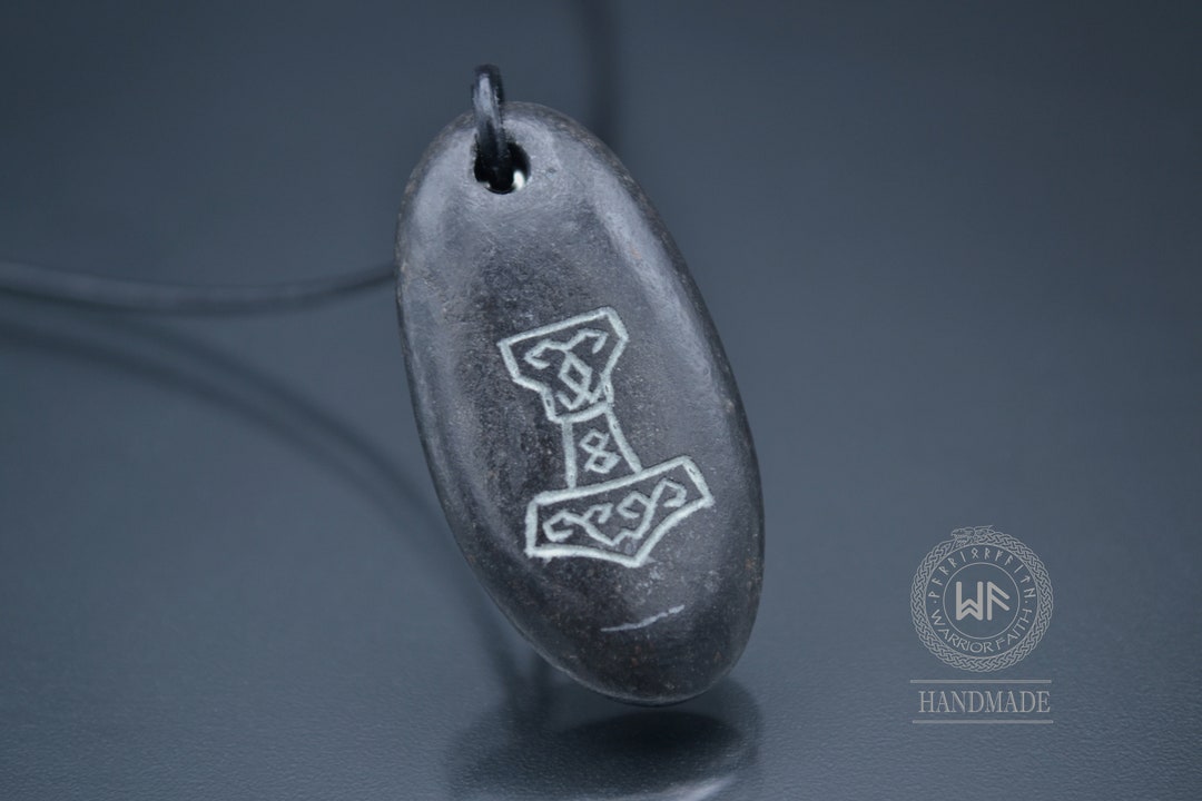 Hand Engraved Stone Thor's Hammer Mjolnir Necklace - Etsy