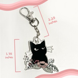 Floral Black Cat Keychain Cute Acrylic Cat Keychain Free - Etsy
