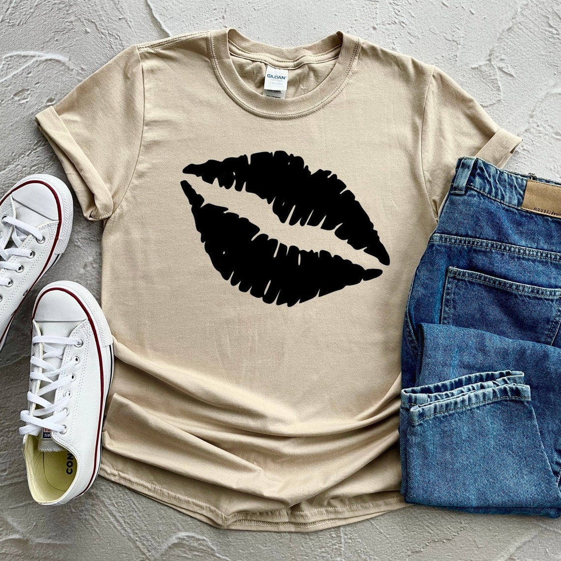 Lip Kiss Shirt Lips For Women Kisses Women T Shirt Kiss Etsy