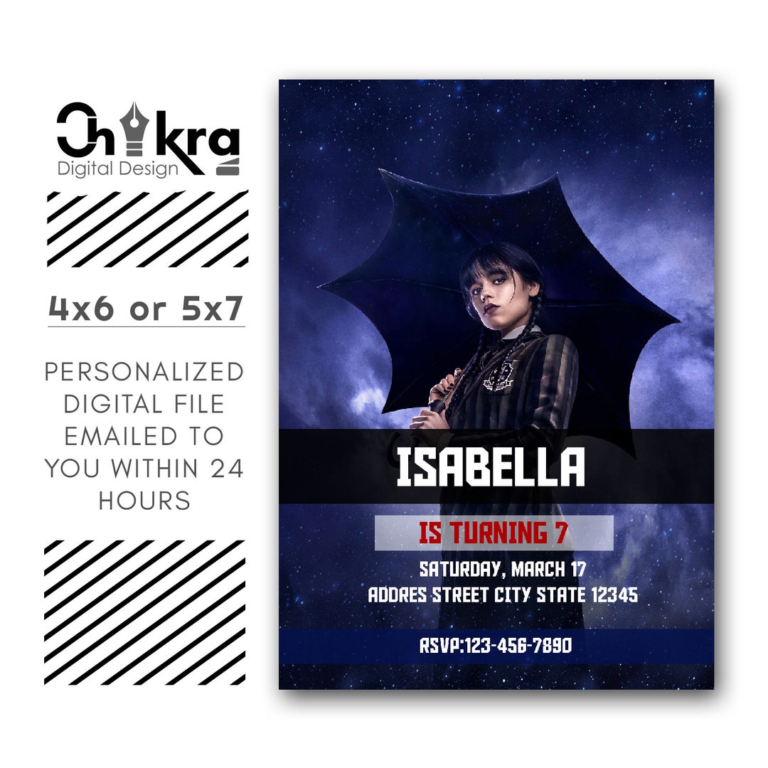 Wednesday, Themed Party Invitation, Personalized, Digital, All Ages. 1 ...