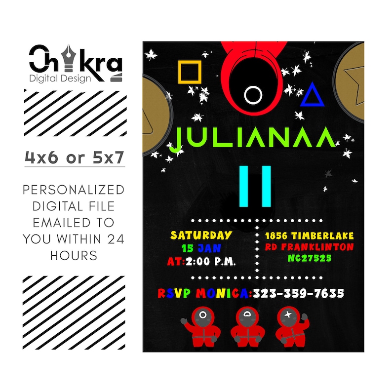 Squid Game Birthday Invitation, Personalized Digital File, 1JPG, 1PDF ...