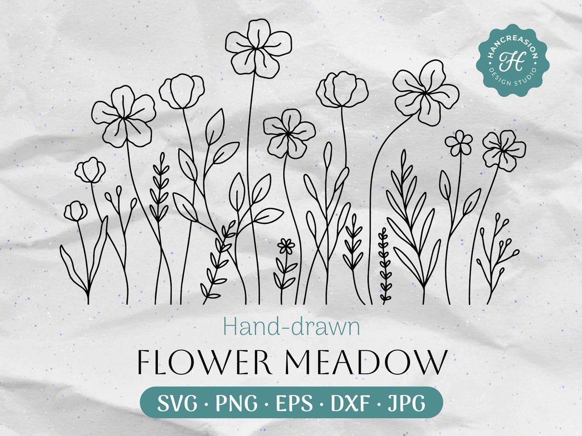 Flower Meadow Svg Line Art Flower Svg Wildflower Svg Meadow - Etsy