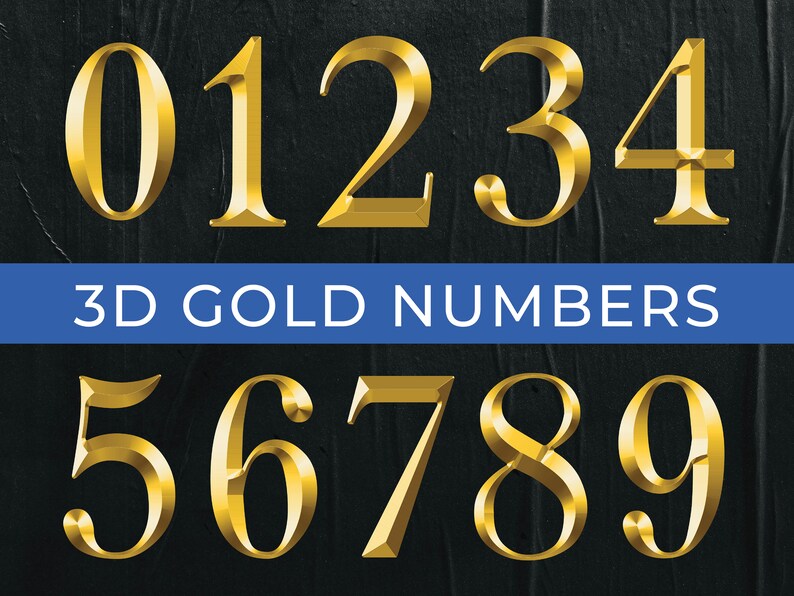 3D GOLD NUMBERS PNG, Vintage Gold Letters, Metallic Font Numbers ...
