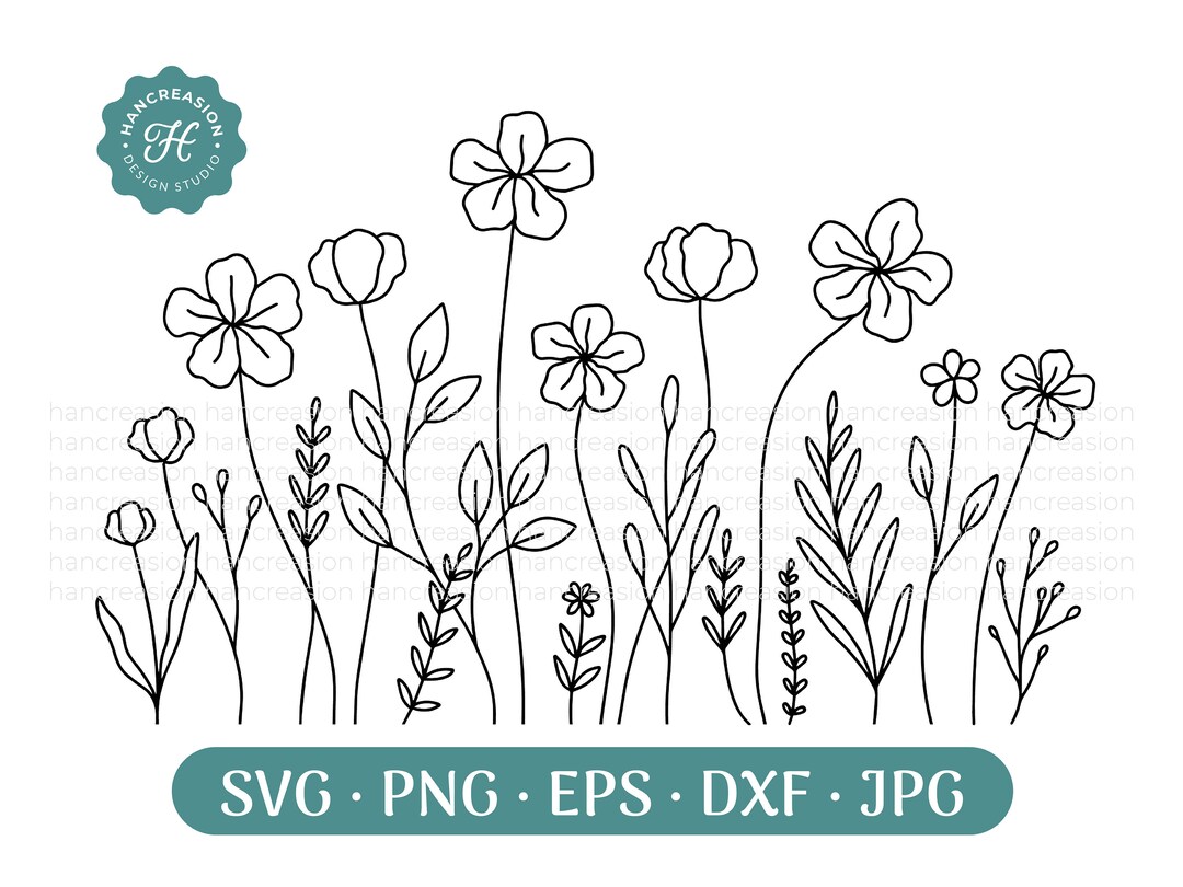 Flower Meadow Svg, Line Art Flower Svg, Wildflower Svg, Meadow Svg ...