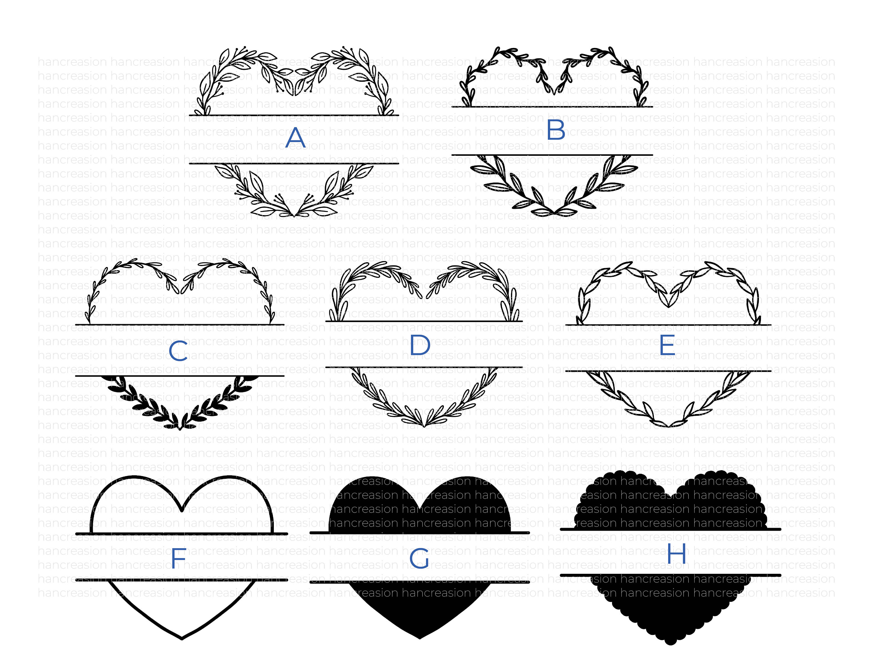 Split Heart Frame SVG Bundle, Heart Wreath Svg, Floral Wreath Svg ...