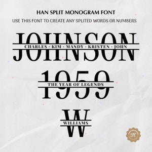 Han Split Monogram Font, Procreate Font, Cricut Font, Divided Number ...