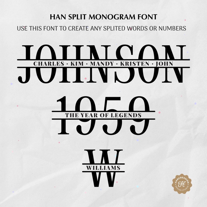 Han Split Monogram Font, Procreate Font, Cricut Font, Divided Number ...