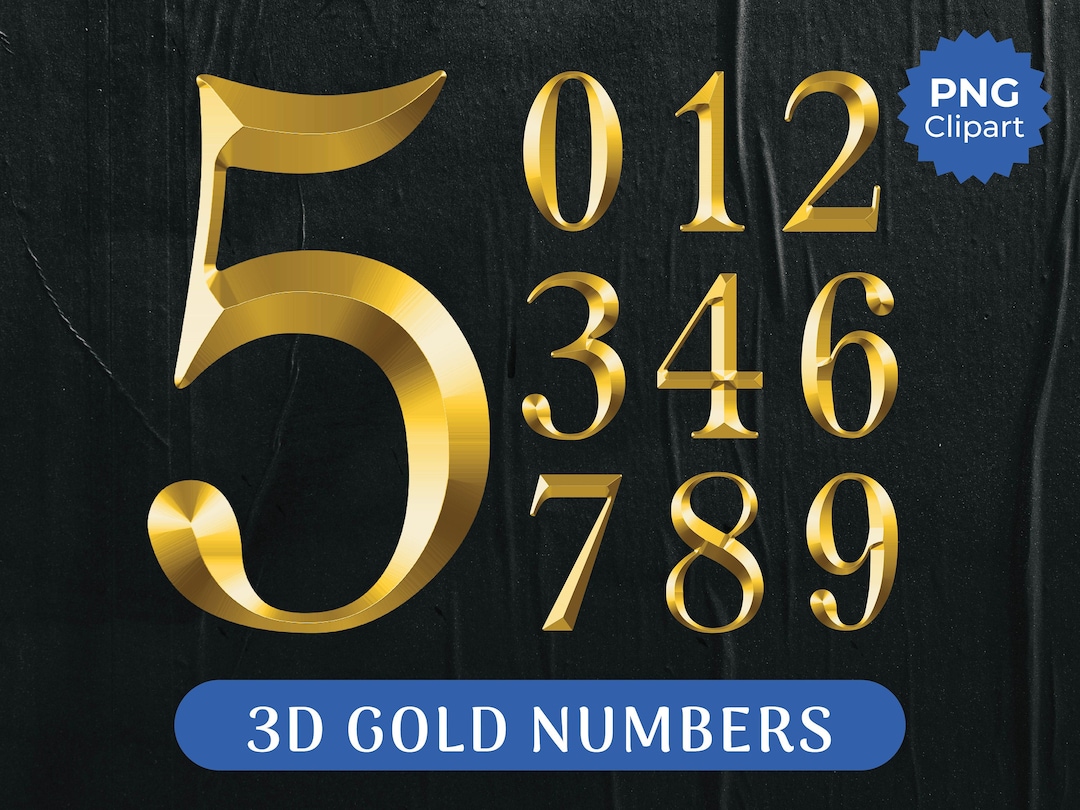 3D GOLD NUMBERS PNG, Vintage Gold Letters, Metallic Font Numbers Clipart, Gothic Letter Clipart ...