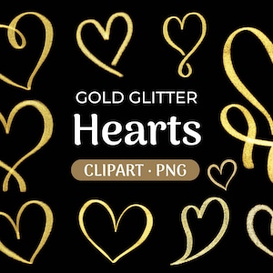 21 Gold Glitter Heart Clipart Bundle, Glitter Heart Outline, Valentines ...