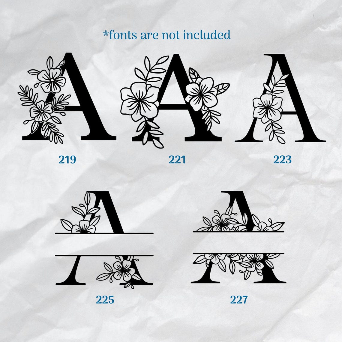 Floral Monogram SVG Bundle, Split Monogram, Last Name Svg, Initial ...