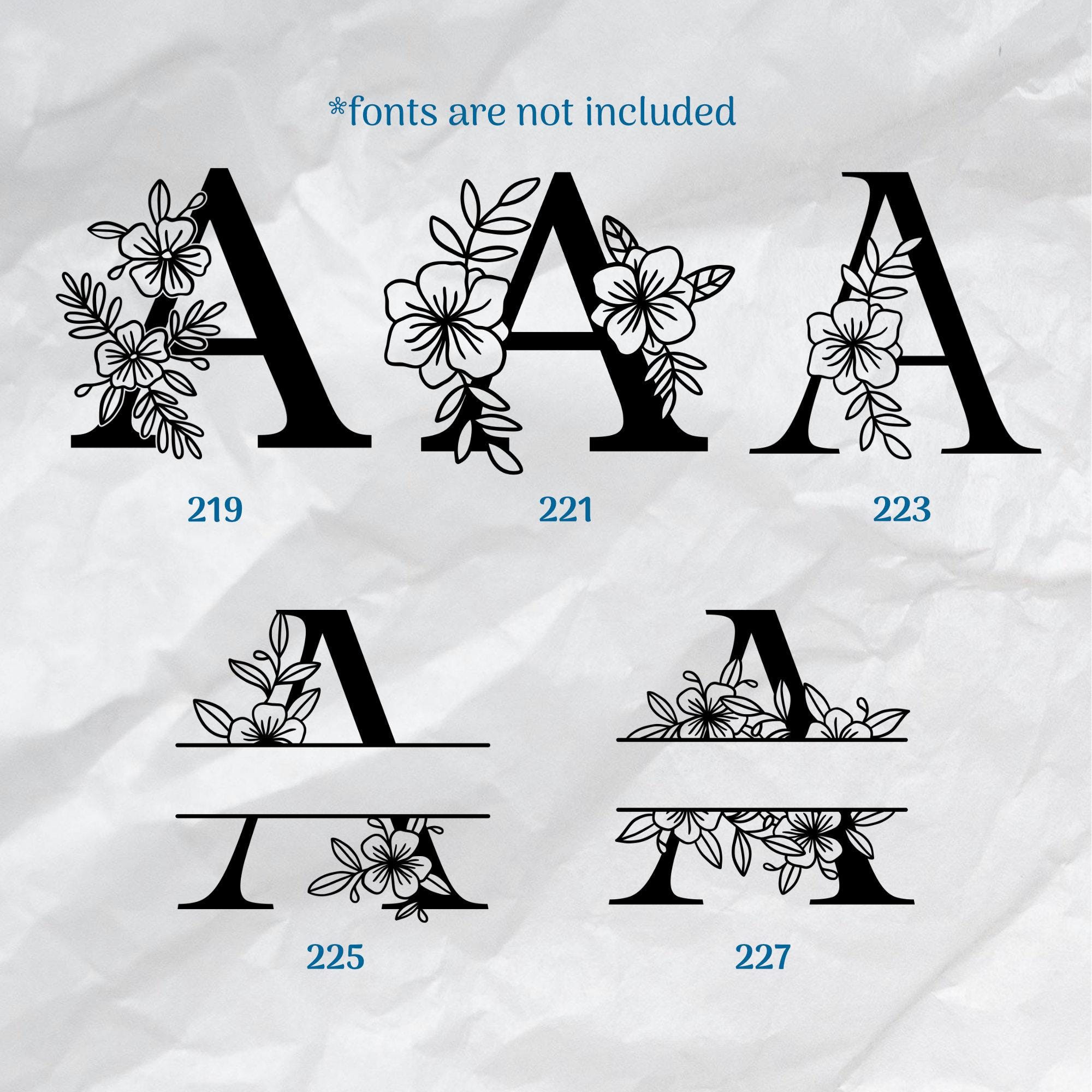 Floral Monogram SVG Bundle, Split Monogram, Last Name Svg, Initial ...